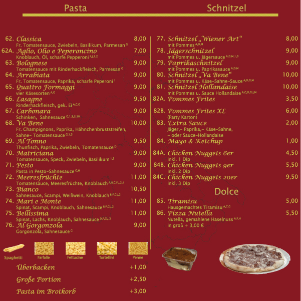 Speisekarte – Pizzeria Va Bene